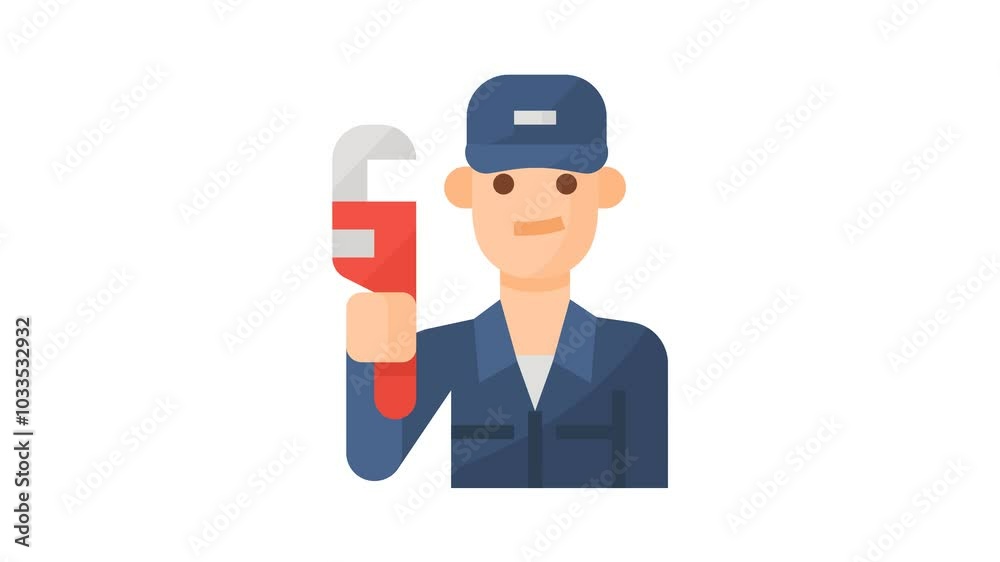 Plumber Flat Icon Animation on Transparent Background. Character ...