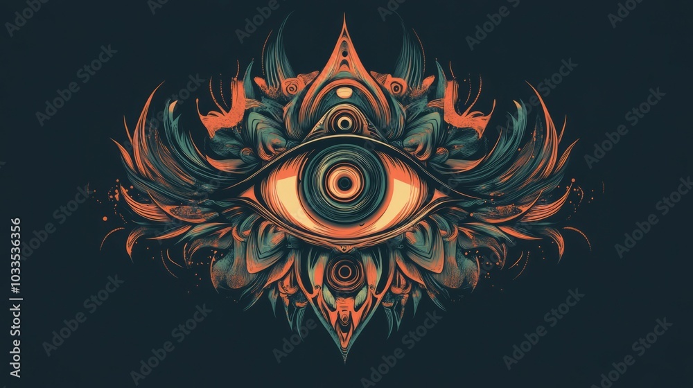 All-seeing eye art. Abstract art featuring an all-seeing eye surrounded ...