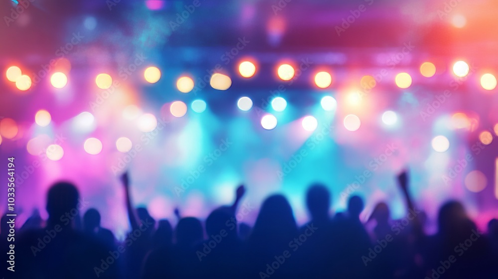 Concert crowd lights. Blurred silhouettes of a crowd at a concert, with ...