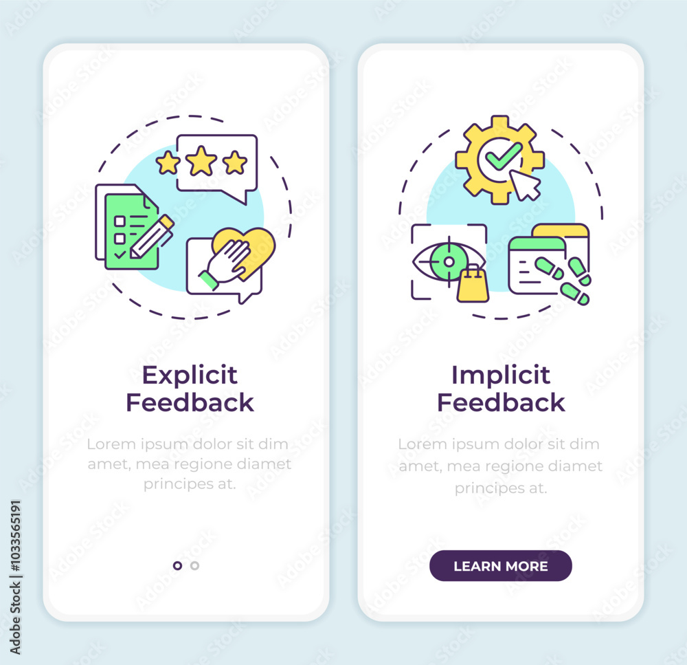 User feedback different types onboarding mobile app screen. Walkthrough ...