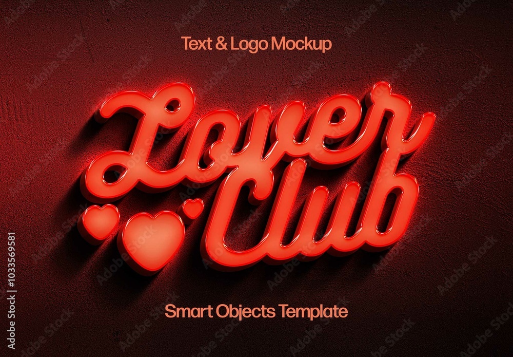 Red Neon Wall Text & Logo Effect Mockup Stock Template | Adobe Stock