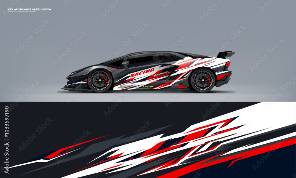 Sport racing supercar wrap livery design black and white color ...