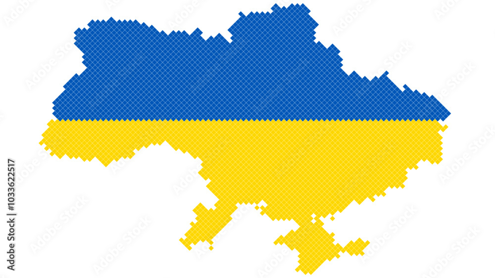Pixel map of Ukraine, full area including Crimea. Print. Silhouette ...