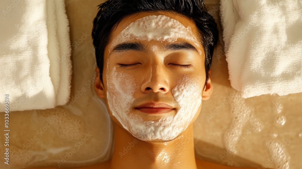 Asian man on spa procedure. Asian man in spa salon. Asian self-care ...