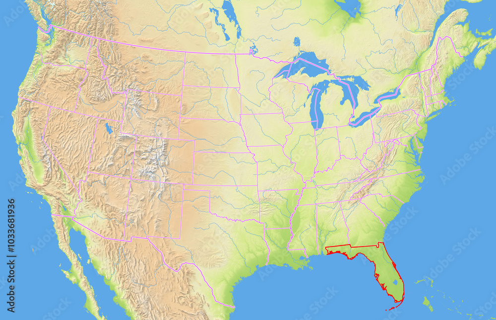 Map of the State Florida (United States of America) showing the ...