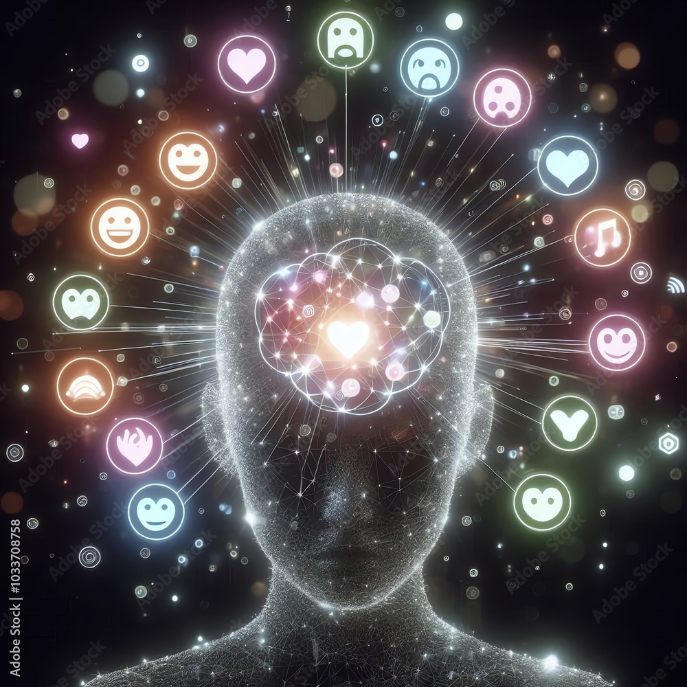 A visual representation where human emotions are depicted as glowing ...