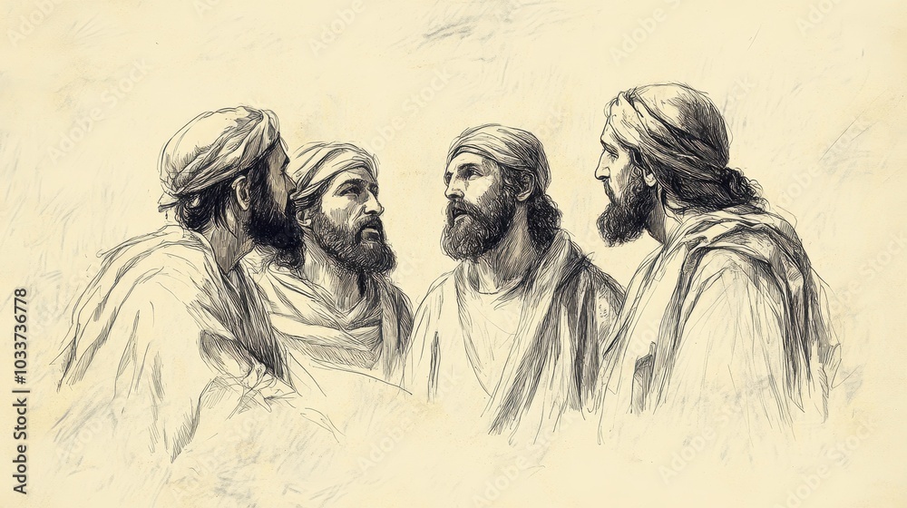 Disciples Listening in Awe as Jesus Speaks of Giving Peter the Keys to ...