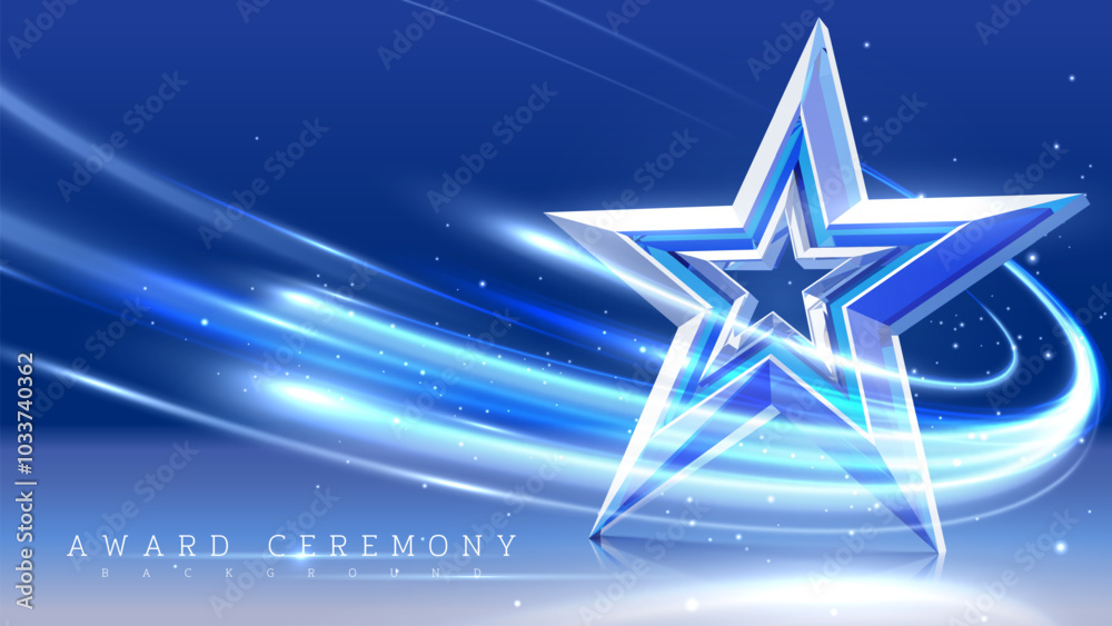 3D crystal stars with blue light curves on dark background, futuristic ...