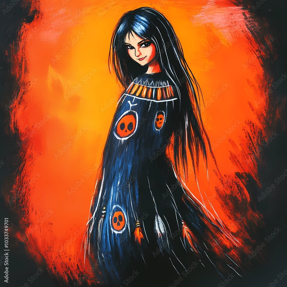 Indigenous woman dressed in vibrant tribal attire, showcasing Native ...