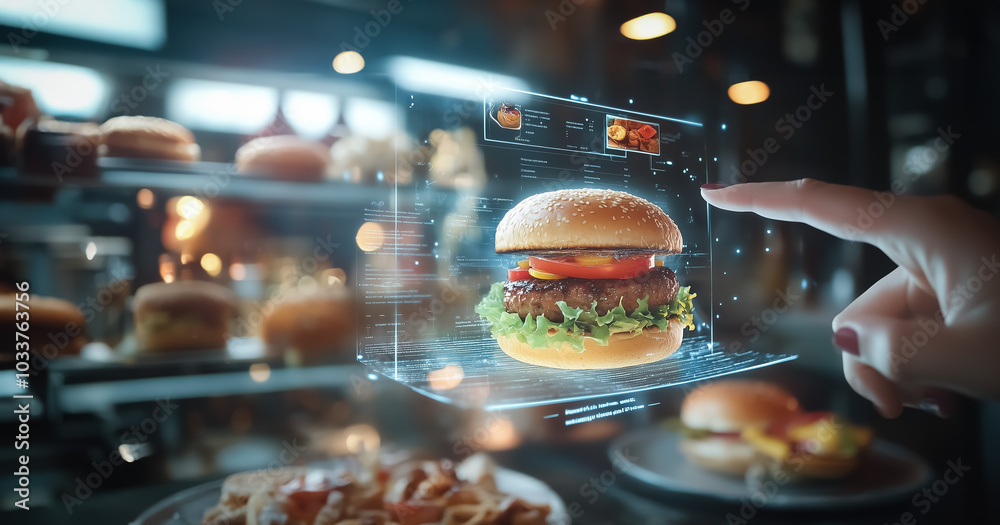 Innovative food ordering system featuring a 3D holographic hamburger ...