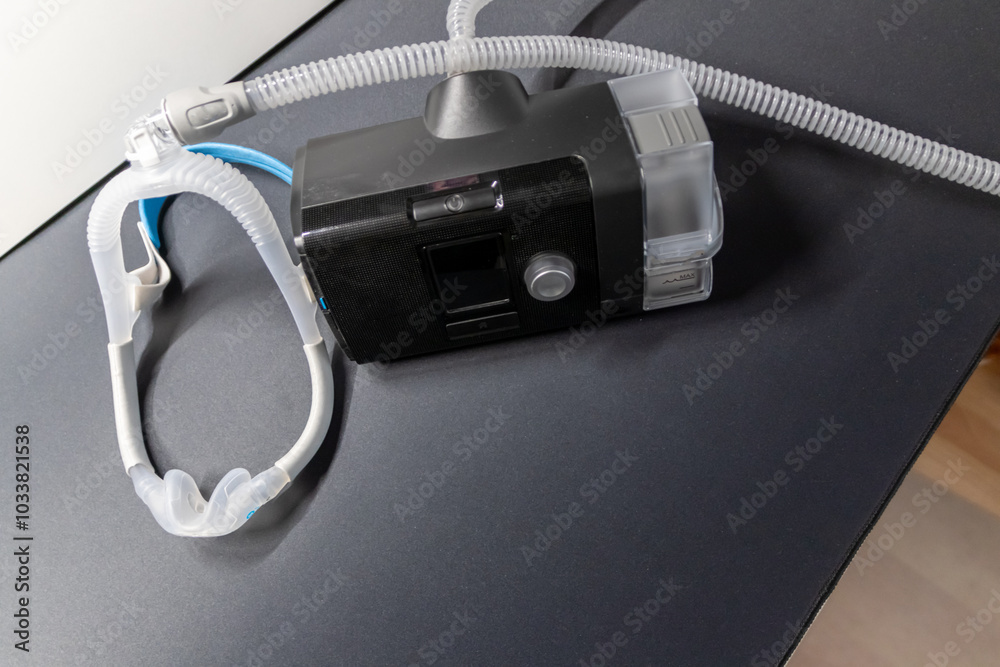 CPAP mask with nose mask or nose mask headgear cpap machine against ...