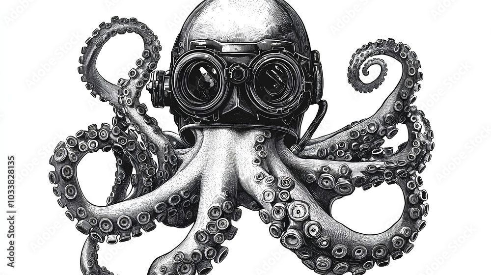 Octopus tentacle set sketch engraving illustration. T-shirt apparel ...