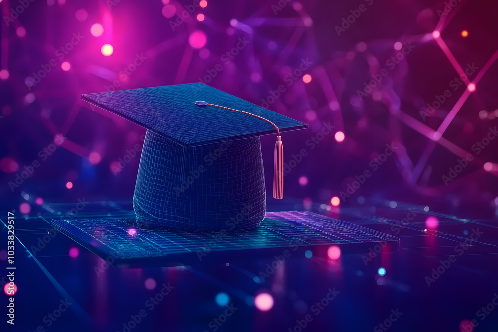 Abstract graduation cap on a laptop, graduation cap, graduation ...