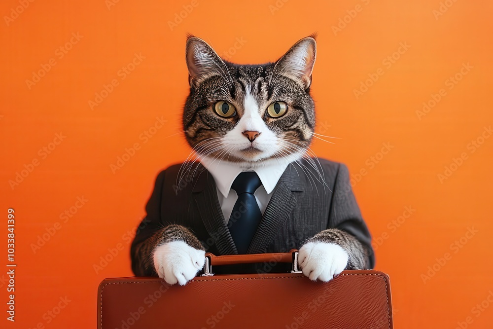 Dapper cat in business attire, standing confidently with paws resting ...