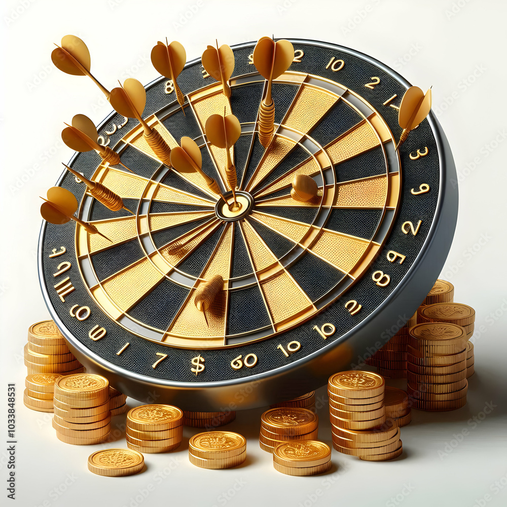 3D Dartboard with Golden Coins as Dart Points - Vector Illustration of ... 3D Dartboard with Golden Coins as Dart Points - Vector Illustration of ...