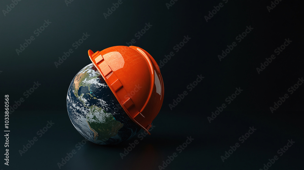Symbol of safety and health at work: the planet Earth and the helmet. A ...