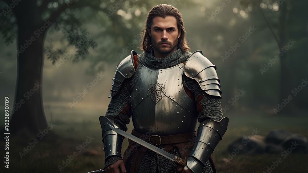 Foto de Guardian of Peace. A medieval soldier knight holding a long ...