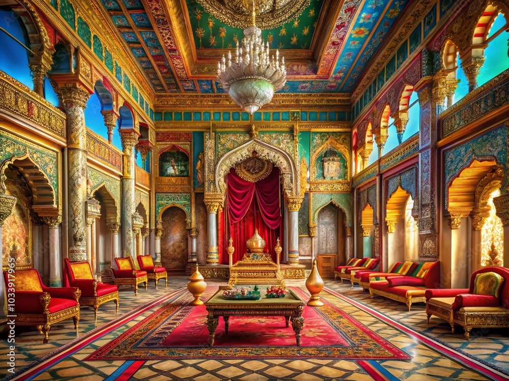Ancient Indian King's Throne Room with Courtiers - Stunning Durbar Hall ...