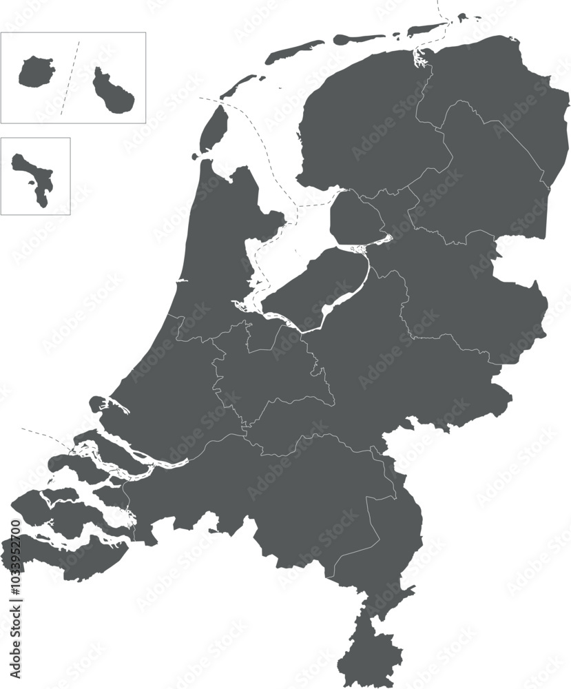 Vector regional blank map of Netherlands with provinces, Caribbean ...