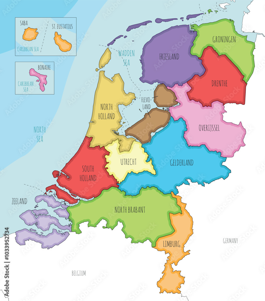 Vector illustrated regional map of Netherlands with provinces ...