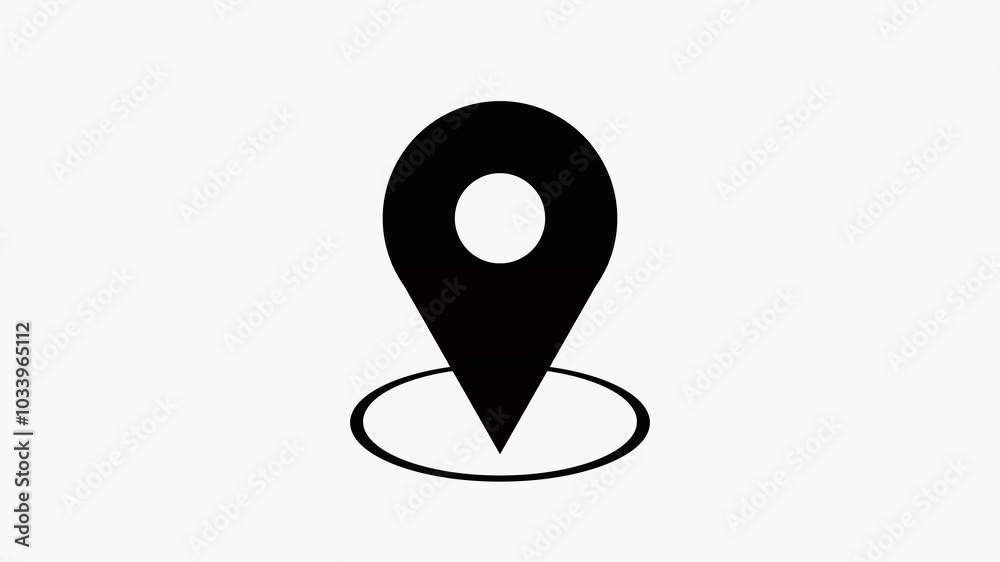Location pin icon with radio wave animation on a black background ...