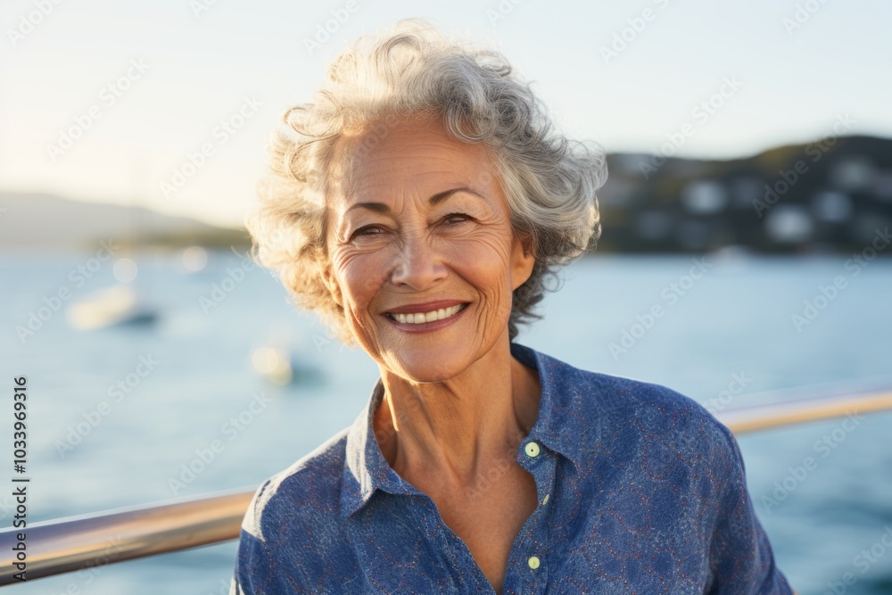 Portrait of a smiling woman in her 80s donning a classy polo shirt on ...