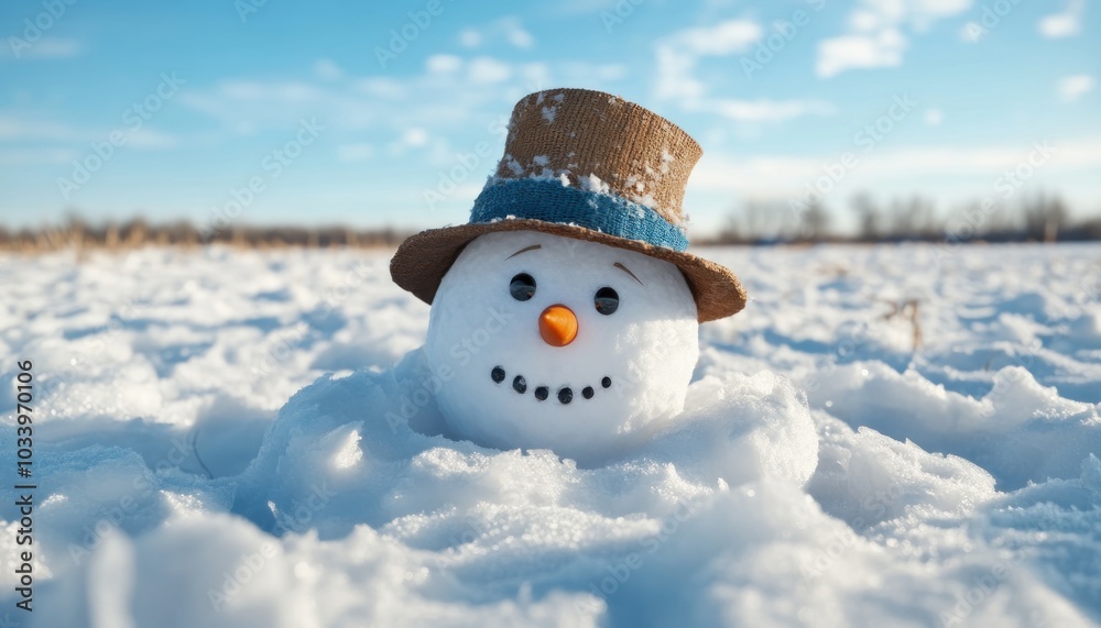 Charming Frosty Snowman Standing in a Field of Freshly Fallen Snow, a ...