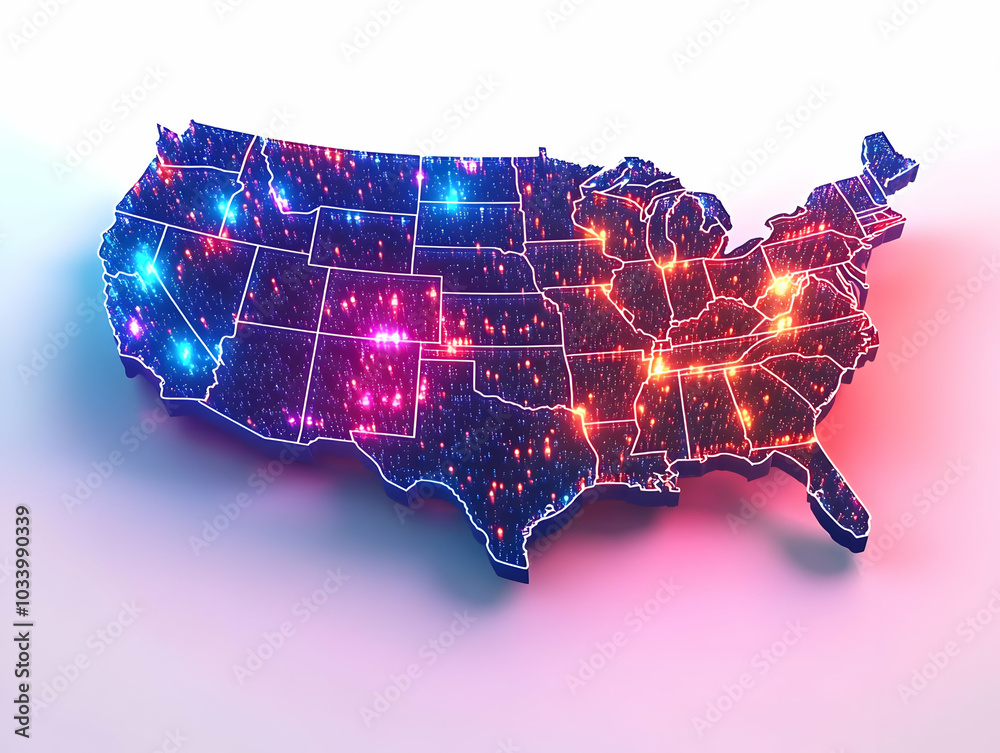 Flat Holographic Electoral College Map Concept - Aerial View with ...