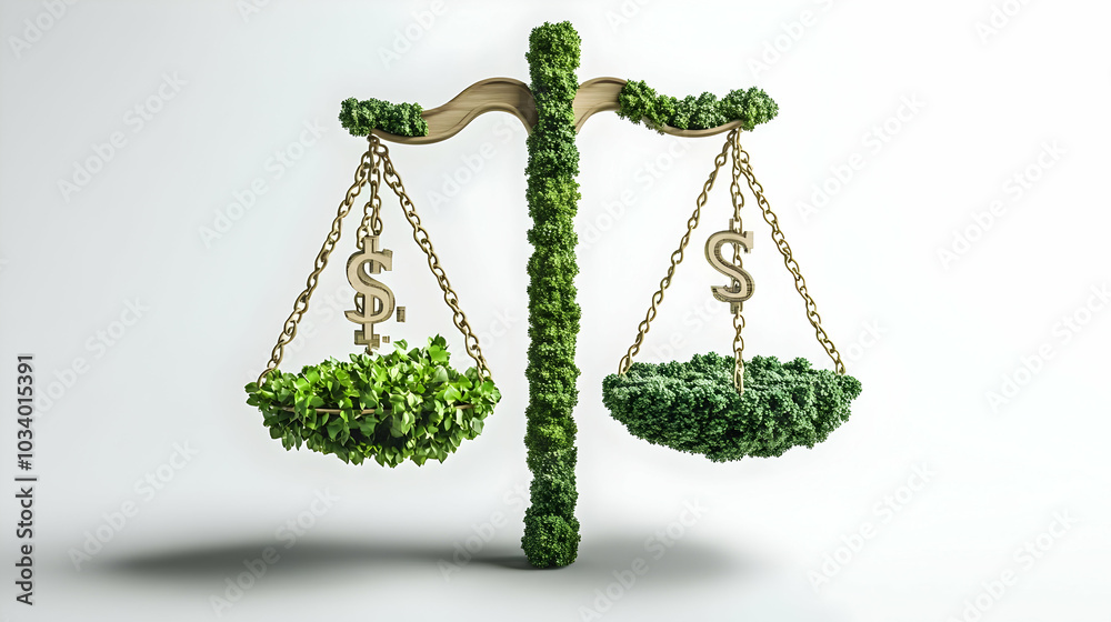 3D Scale Balancing Economy and Ecology Icons Concept - Vector ...