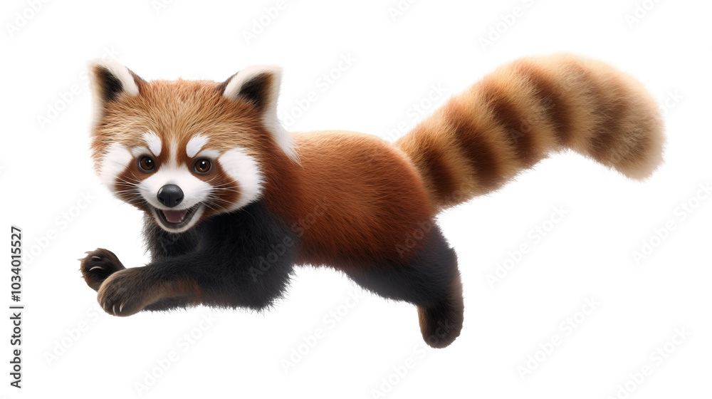 Red panda with bushy tail and masked face isolated on a transparent ...