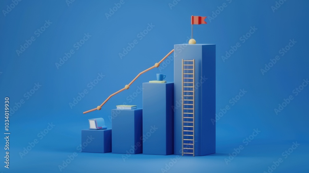 Climbing the Ladder of Success: A 3D render of ascending blue bars ...