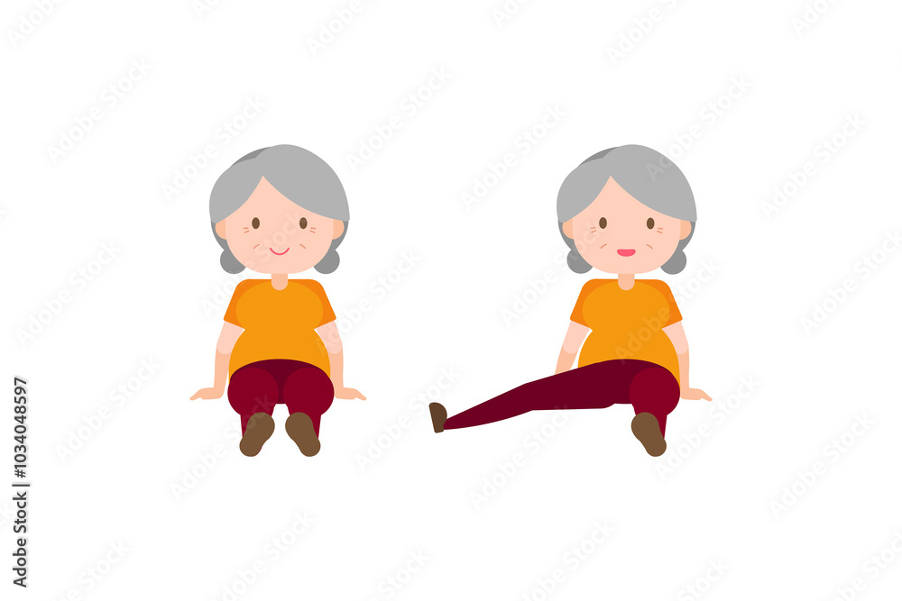 VEIllustration old woman exercise - Sit and Side Leg Extension Stock ...