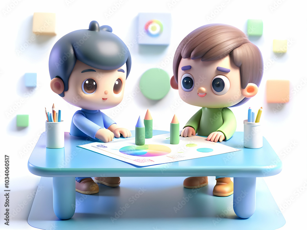 Kids Brainstorming Ideas: Two Creative Children Collaborating Around a ...