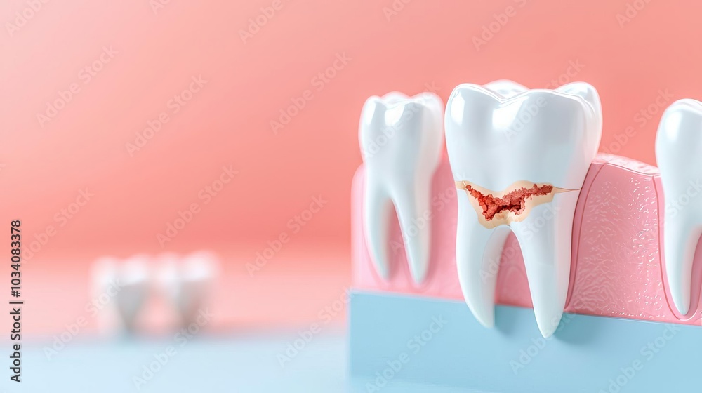 3D cross-section of a tooth with decay reaching the pulp chamber ...