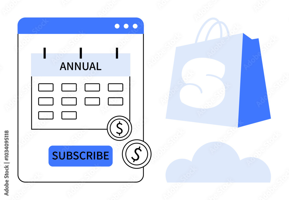Annual subscription calendar with subscribe button and dollar sign ...