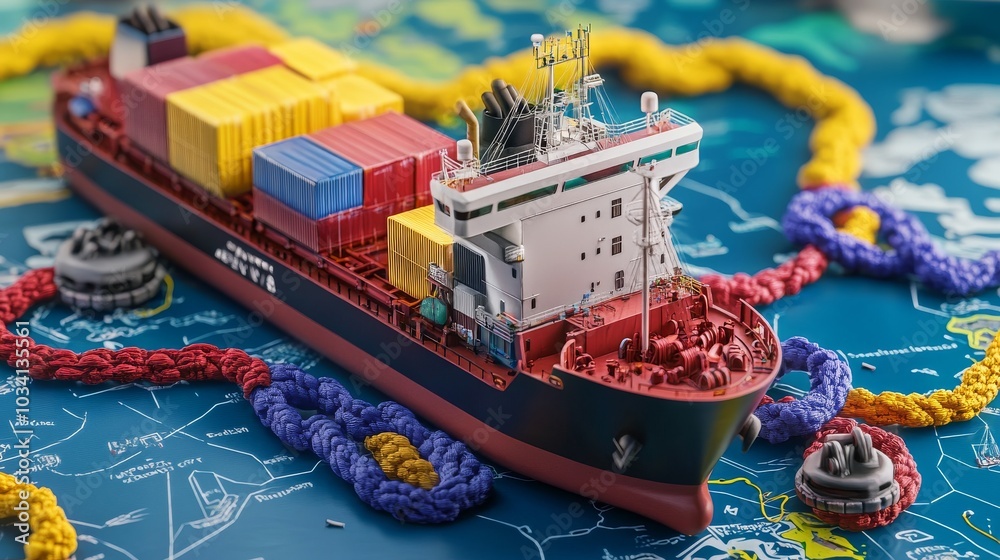 Supply Chain Chaos, intricate 3D visualization of disrupted shipping ...