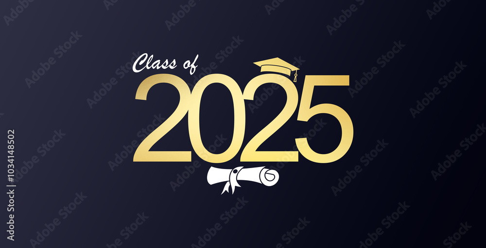 Póster Futuristic graduation class of 2025 banner concept with glowing ...