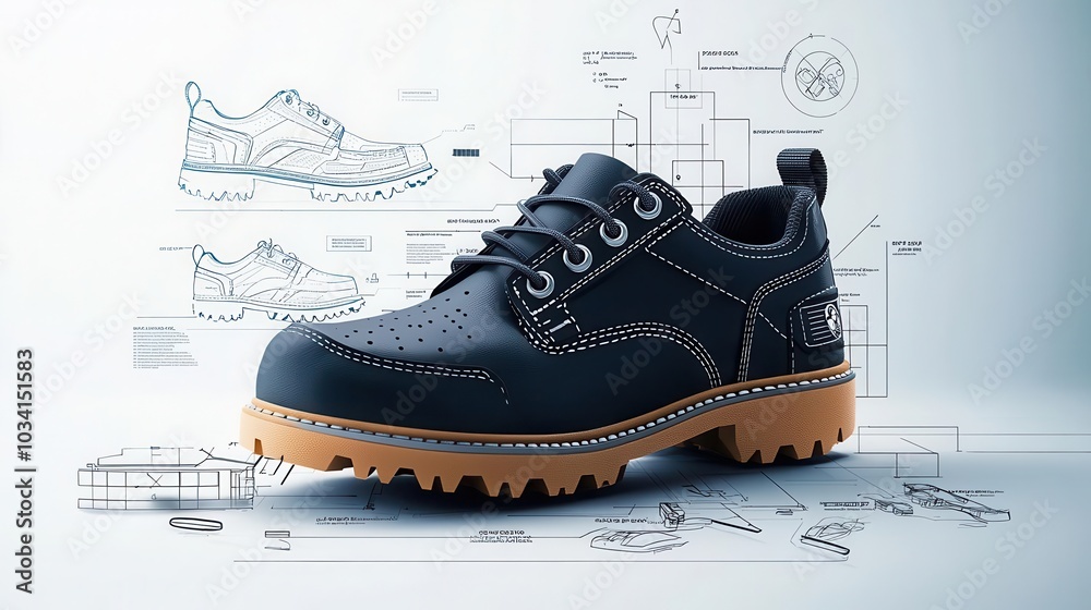 Industrial safety shoe design blueprint with impact resistance features ...