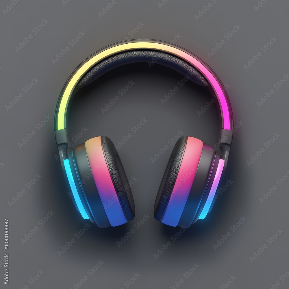 Colorful modern headphones on a grey background, showcasing vibrant RGB ...