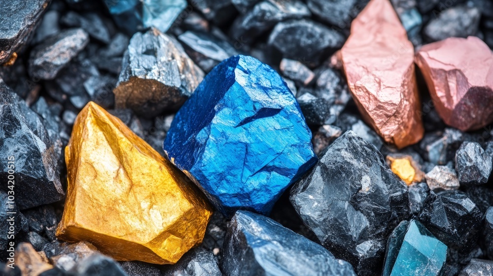 Key minerals for electric vehicle batteries, showcasing lithium and cobalt, essential components ...