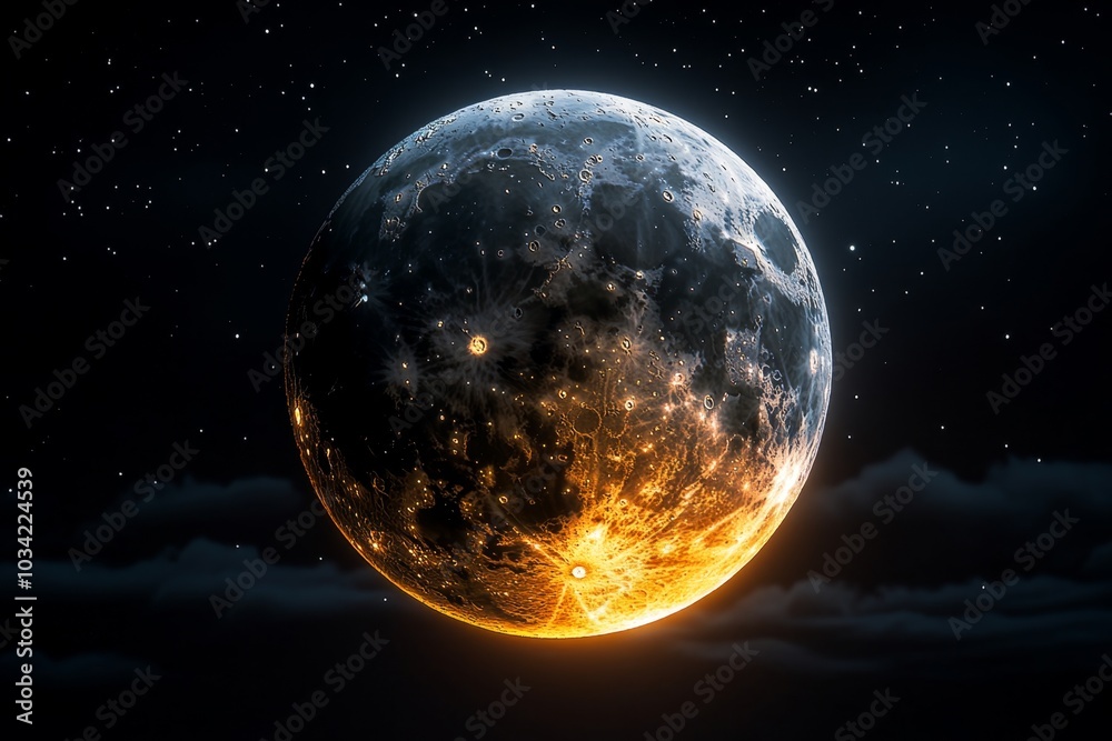 3D model of the moon disappearing into darkness, showing the transition ...