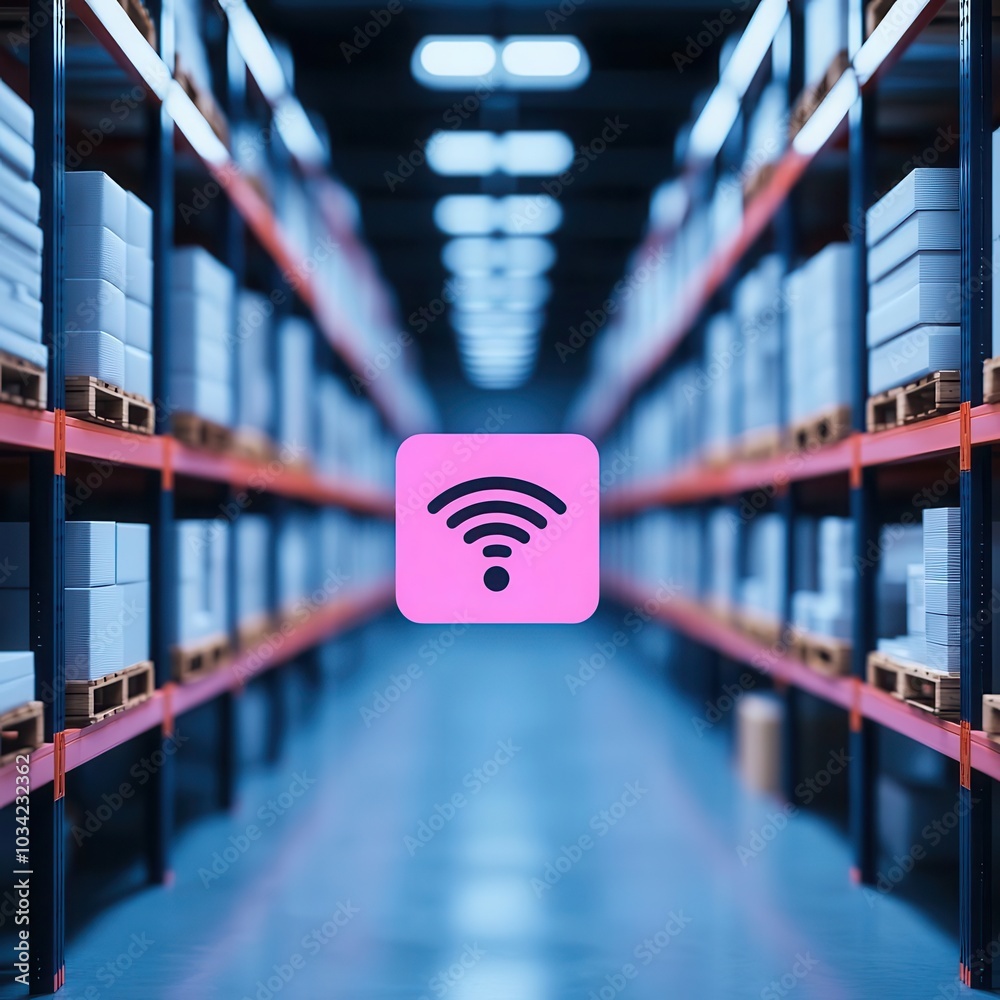 Warehouse plan with smart sensors and RFID tracking zones, efficient ...