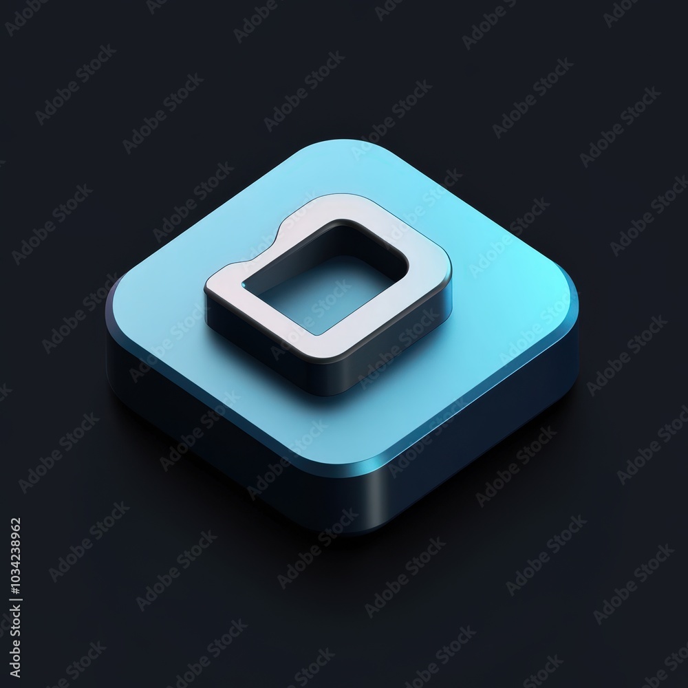 Modern blue metallic icon with a unique shape on a dark background ...
