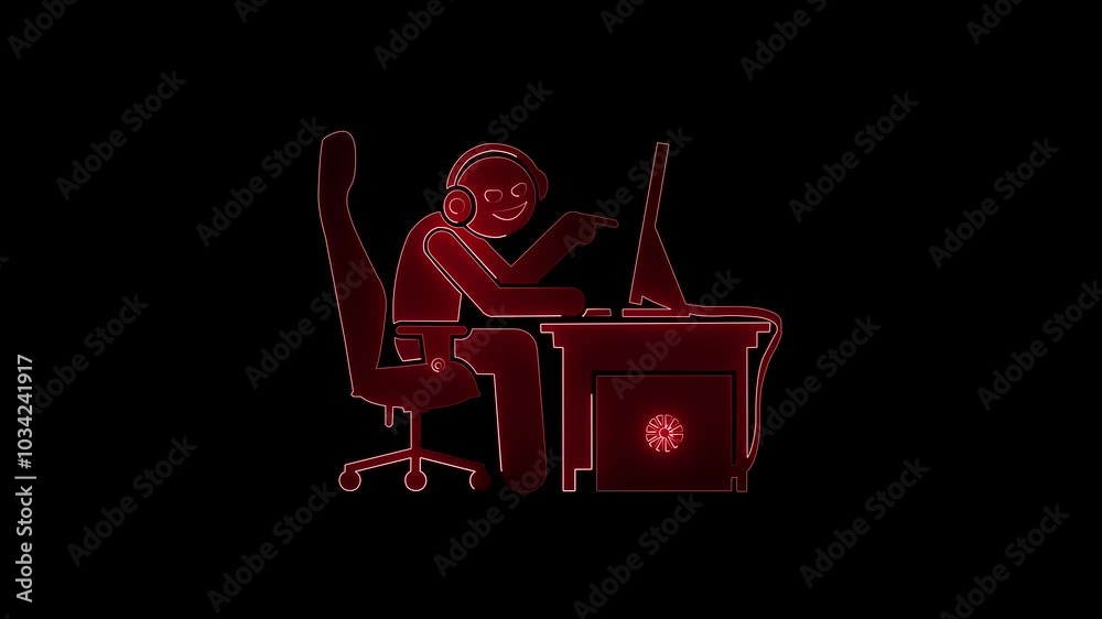man computer icon , Digital Office Worker red man Icon – Neon Design ...