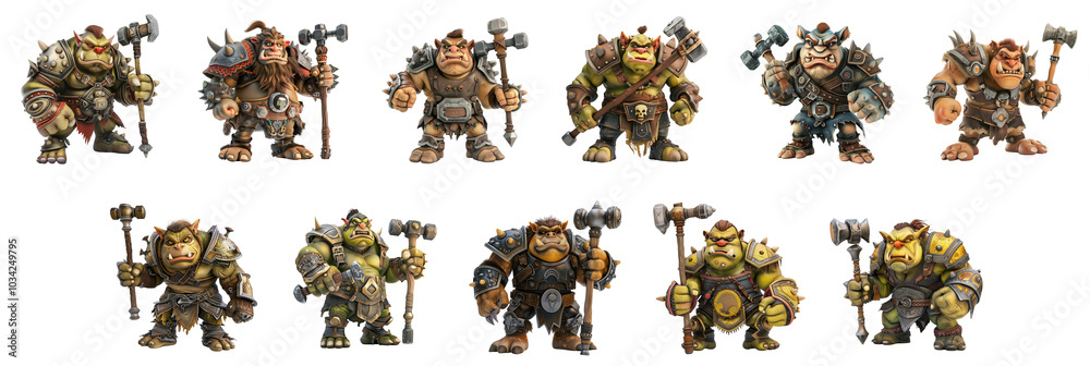 Angry ogre with armor and mace posing, 3D cartoon illustration ...