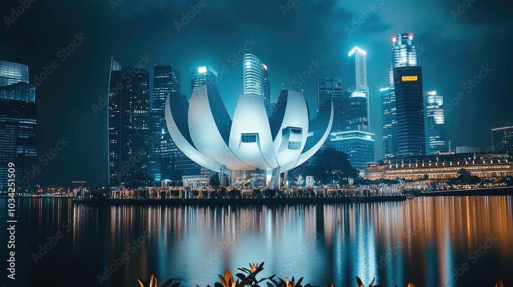 Iconic ArtScience Museum in Singapore, shaped like a lotus flower and ...