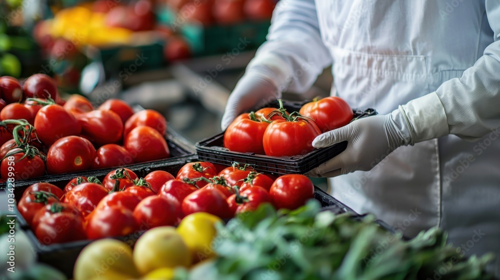 Cropped photo of an employee conducting the fresh produce quality ...