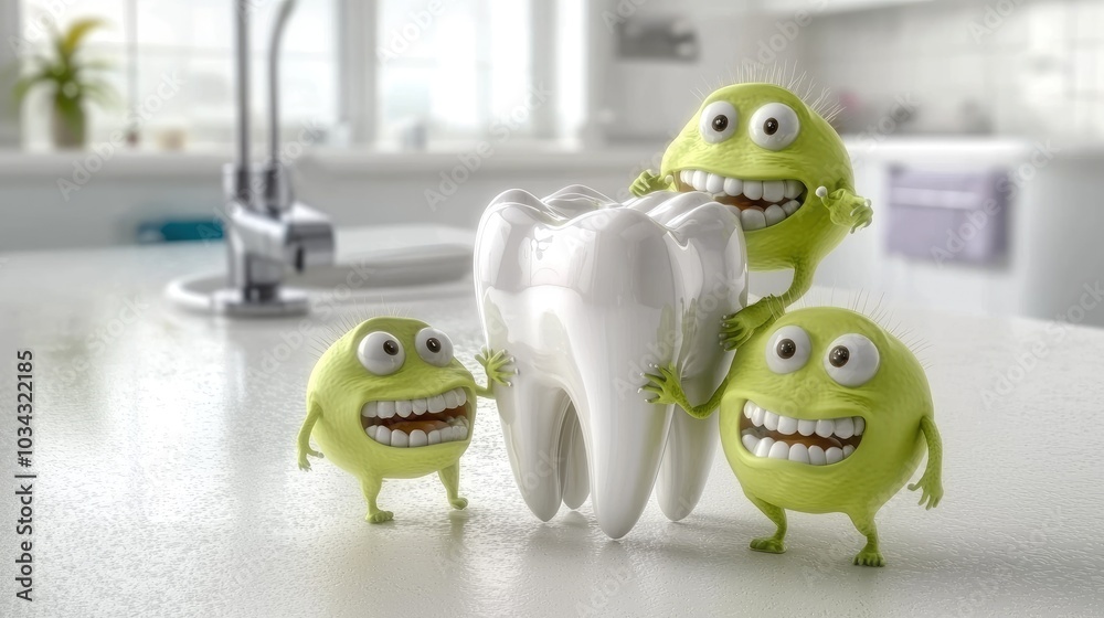 Cavity battle: monstrous forces attacking white tooth, illustrating ...