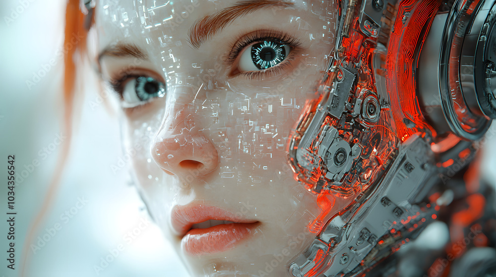 Robot Head with Transparent Skin Revealing a Detailed Brain Structure ...