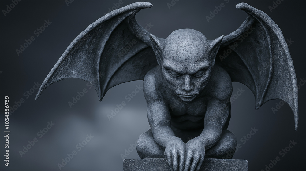 Dark gargoyle sculpture with wings in a gothic style representing ...